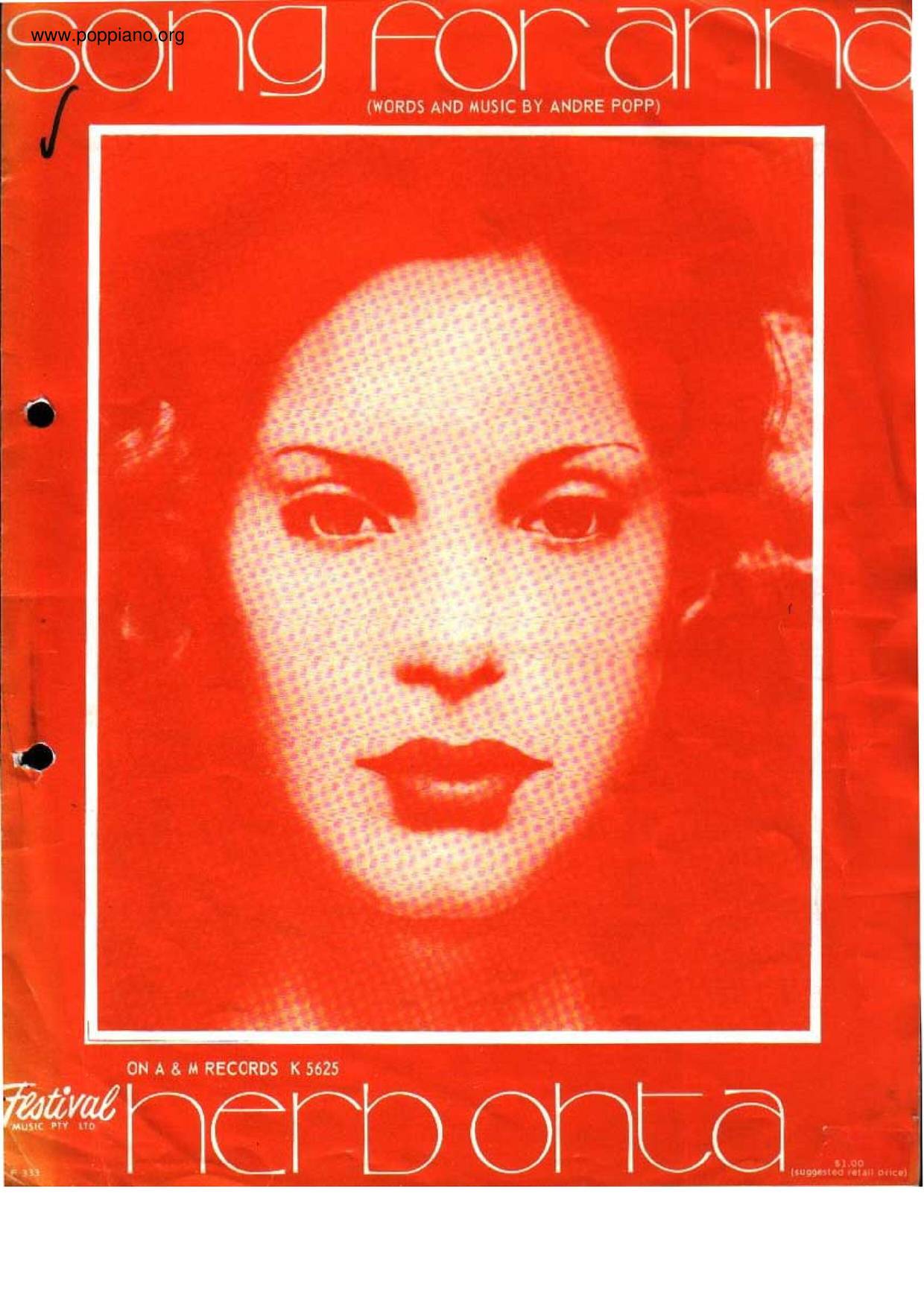 Chanson D'Anna-Song For Anna 琴譜pdf-香港流行鋼琴協會琴譜下載 ★