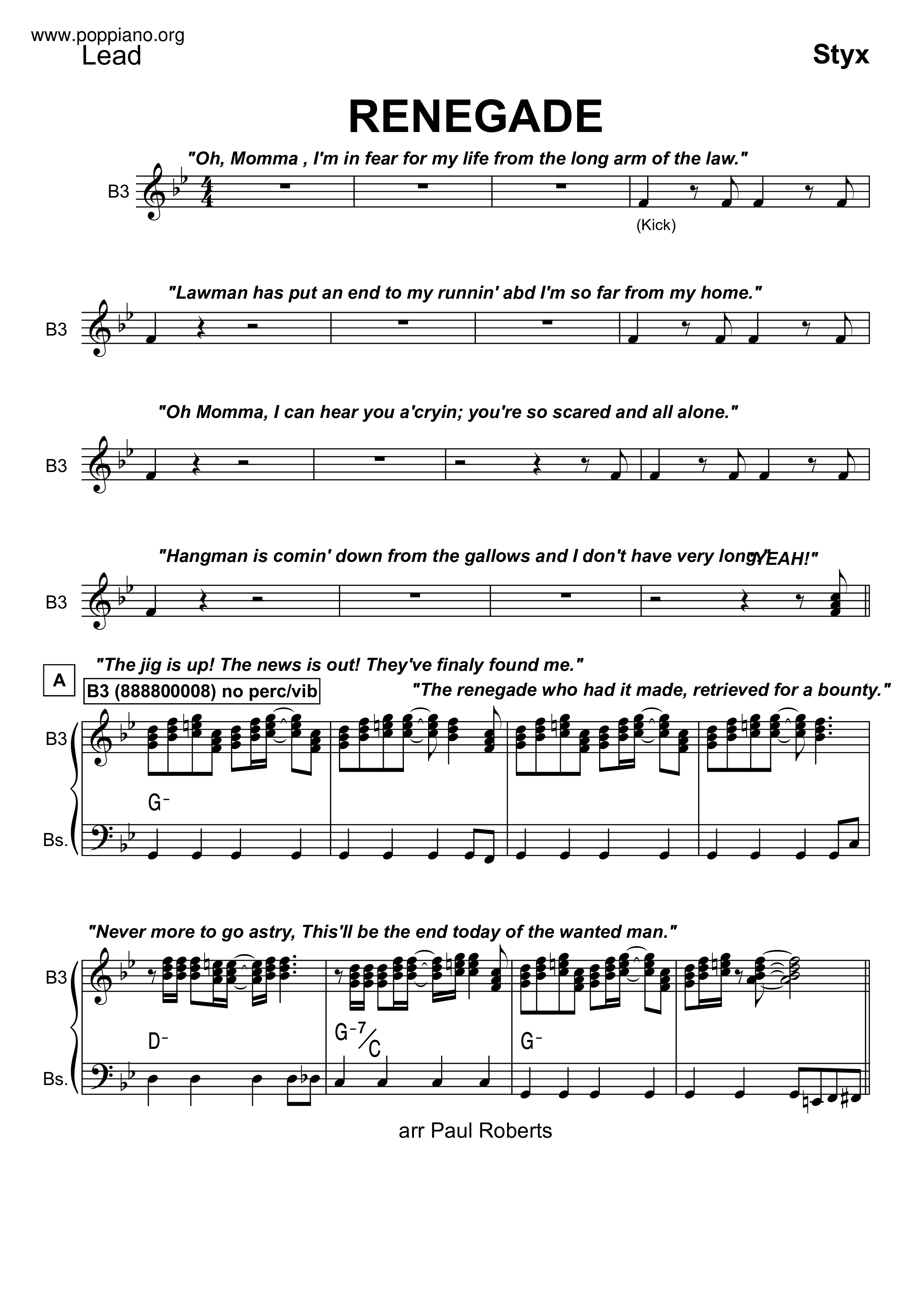 Styx-Renegade Sheet Music pdf, - Free Score Download ★