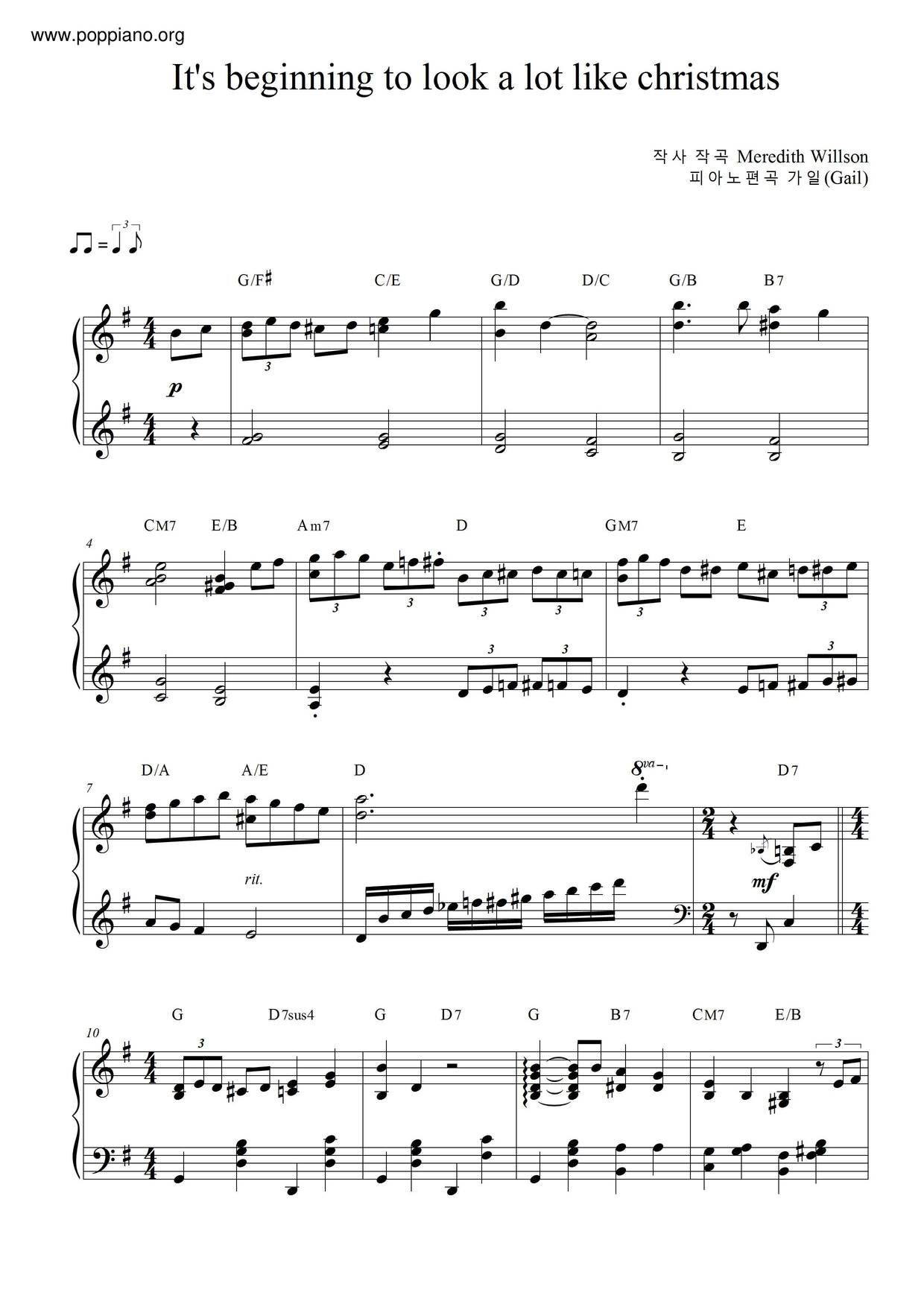 Michael Buble-It's Beginning To Look A Lot Like Christmas 琴譜pdf-香港流行鋼琴協會琴譜下載 ★