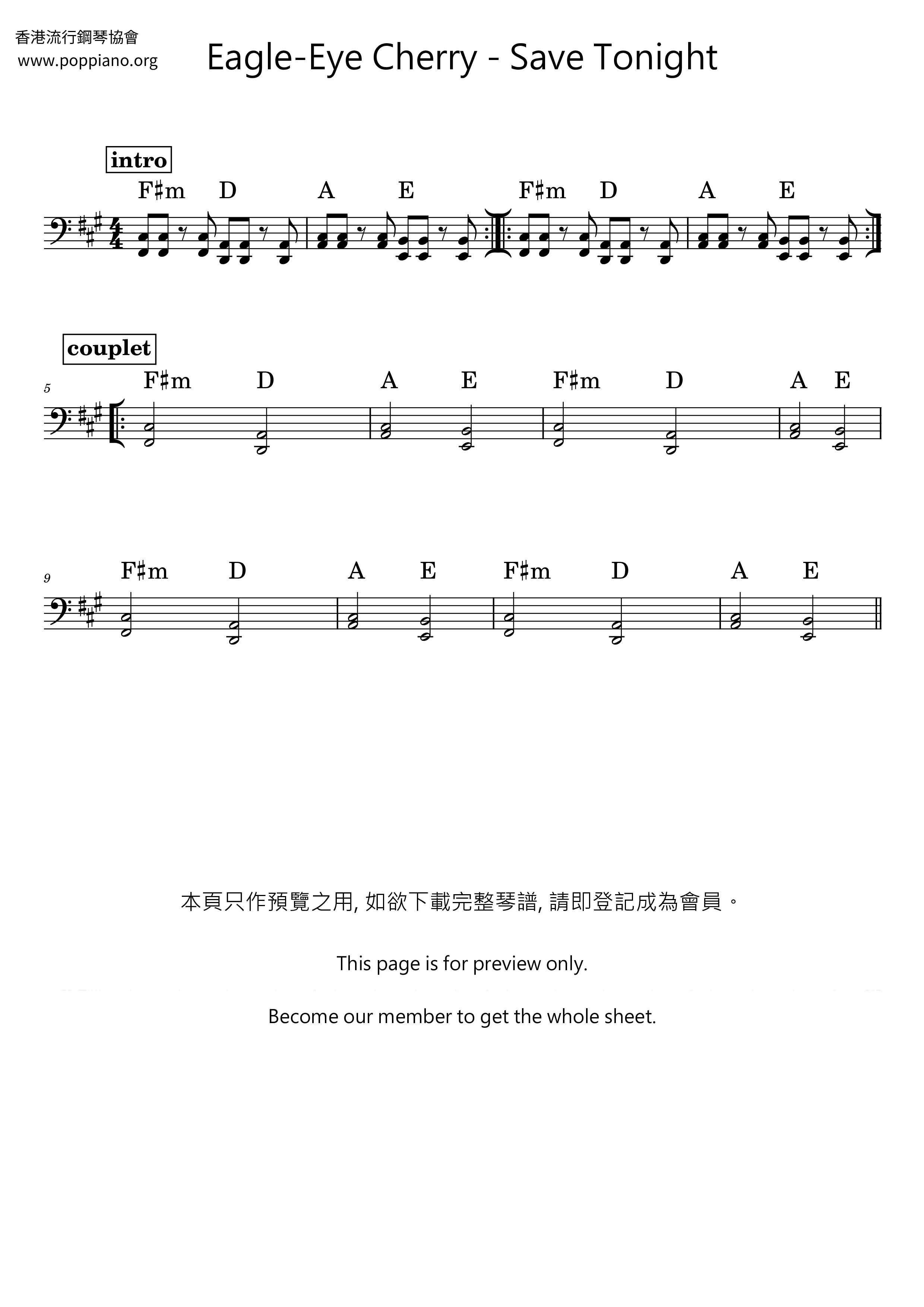 Eagle-Eye Cherry-Save Tonight Sheet Music pdf, - Free Score Download ★