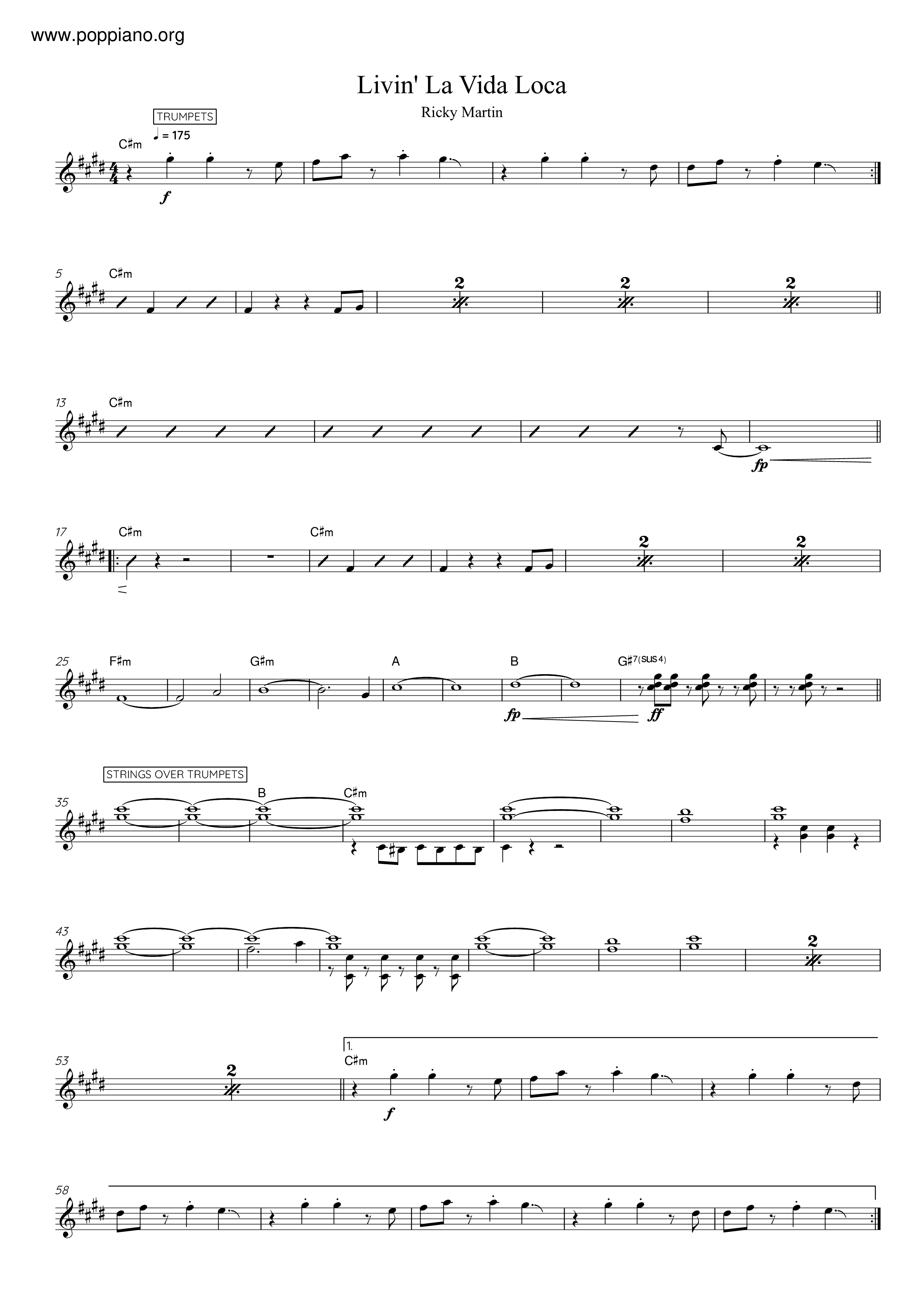 Ricky Martin-Livin' La Vida Loca Sheet Music pdf, - Free Score Download ★