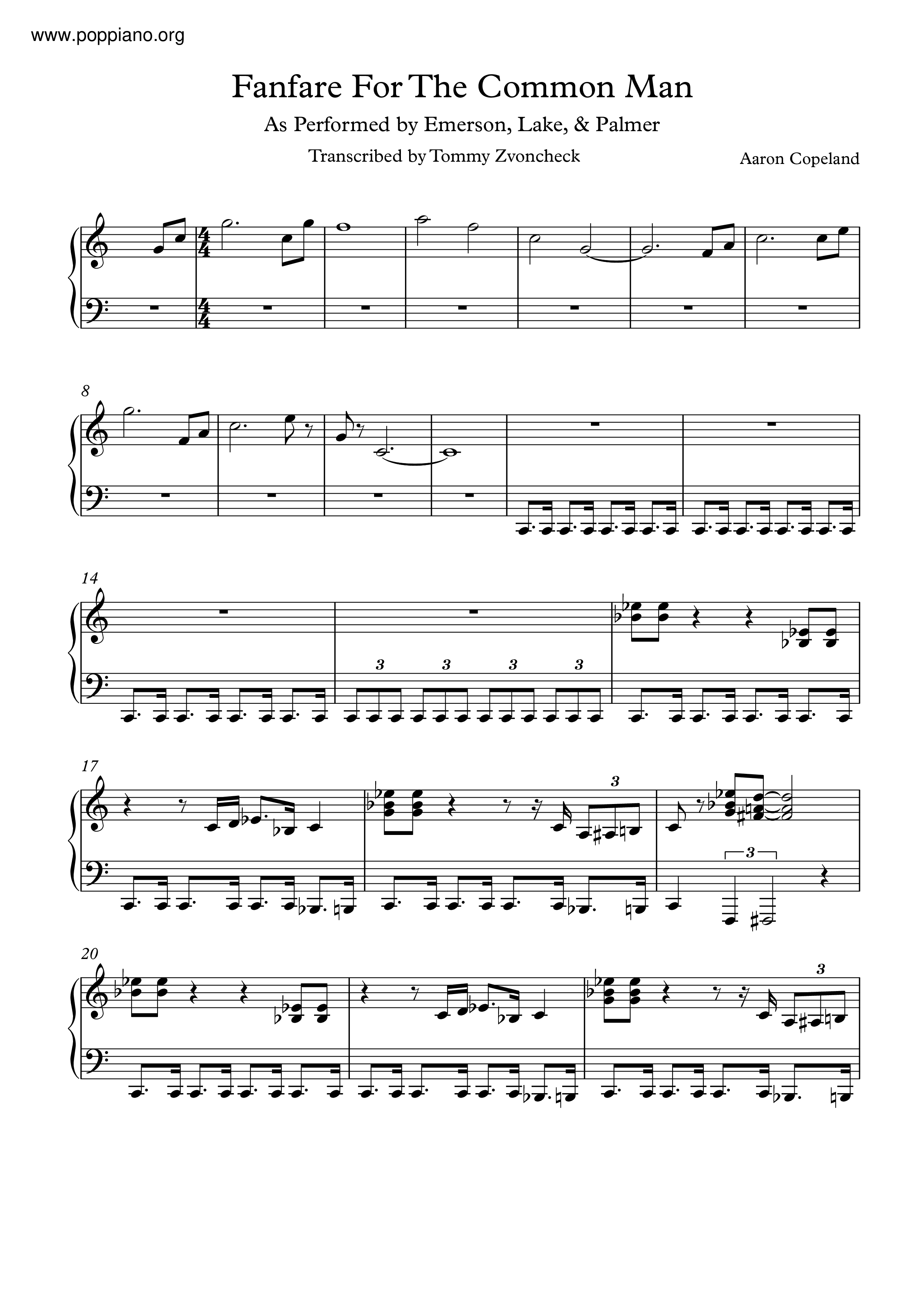 Emerson, Lake & Palmer-Fanfare For The Common Man 琴譜pdf-香港流行鋼琴協會琴譜下載 ★