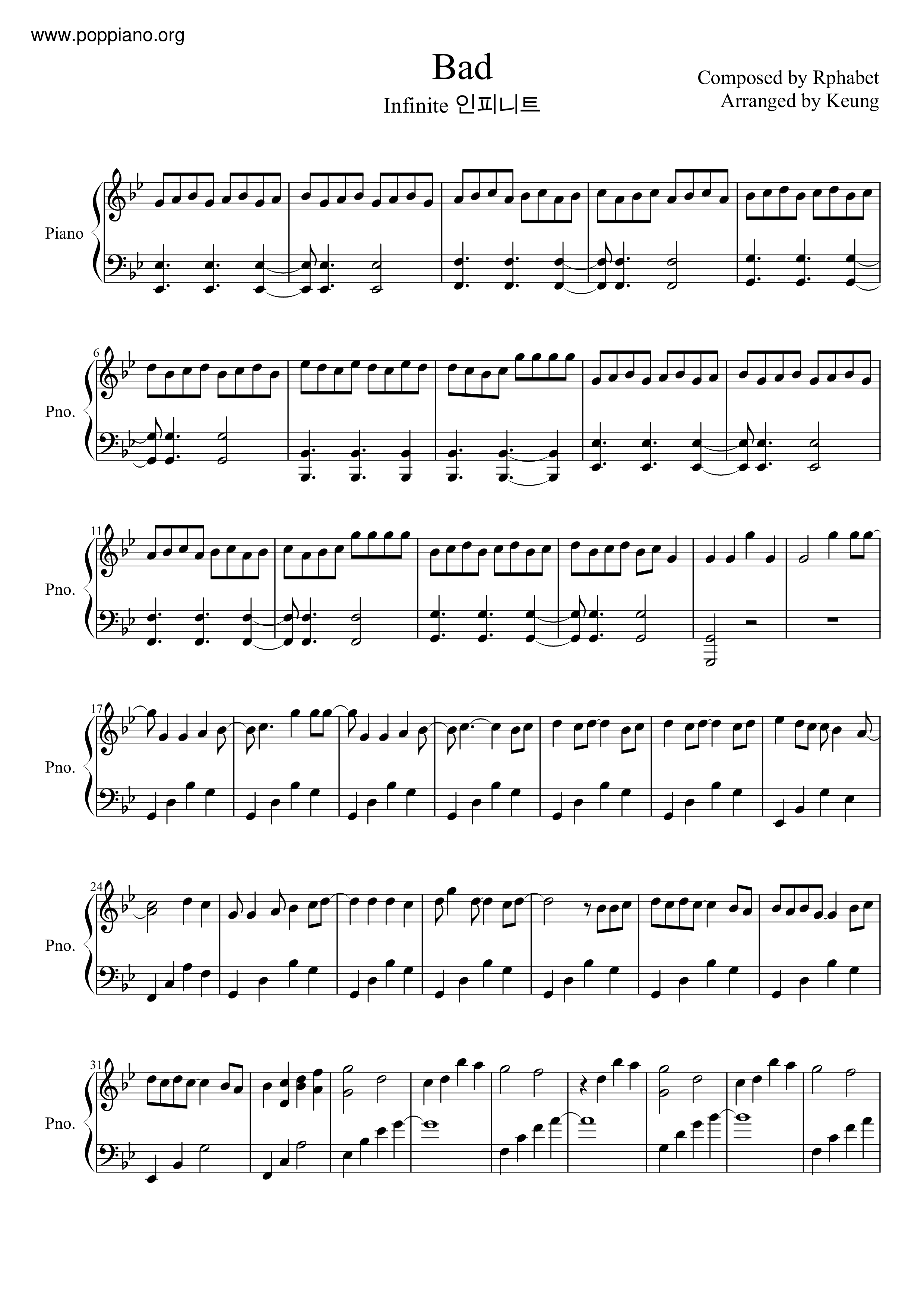 Infinite-Bad Sheet Music pdf, - Free Score Download ★