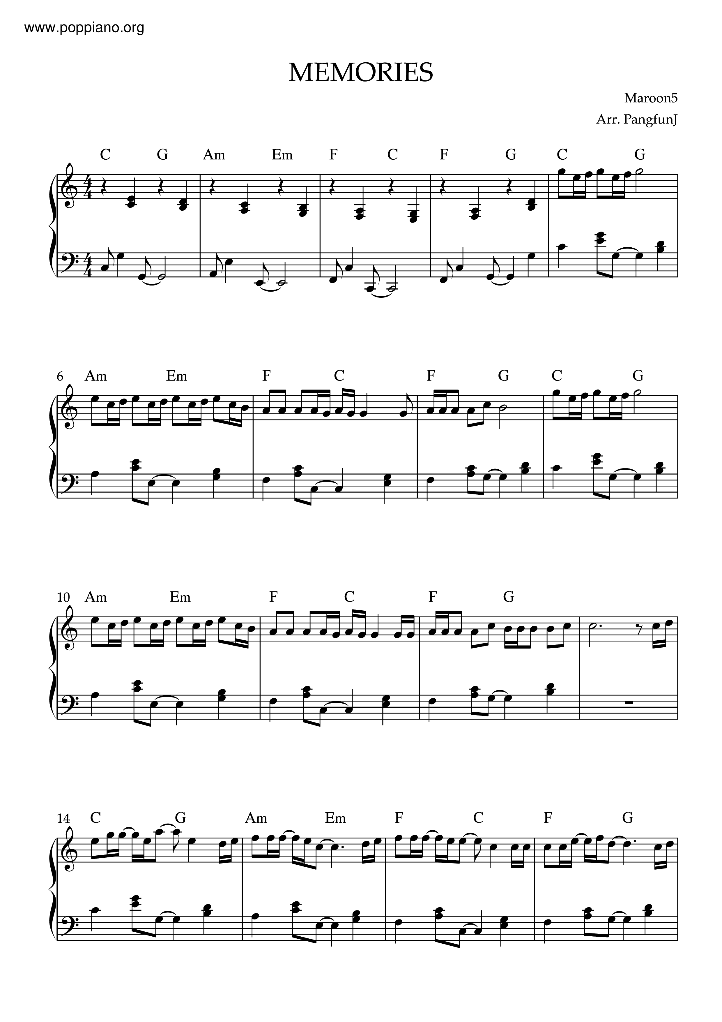 Maroon 5-Memories Sheet Music pdf, - Free Score Download ★