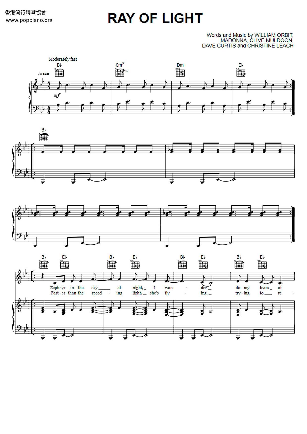 Madonna-Ray Of Light 琴譜pdf-香港流行鋼琴協會琴譜下載 ★