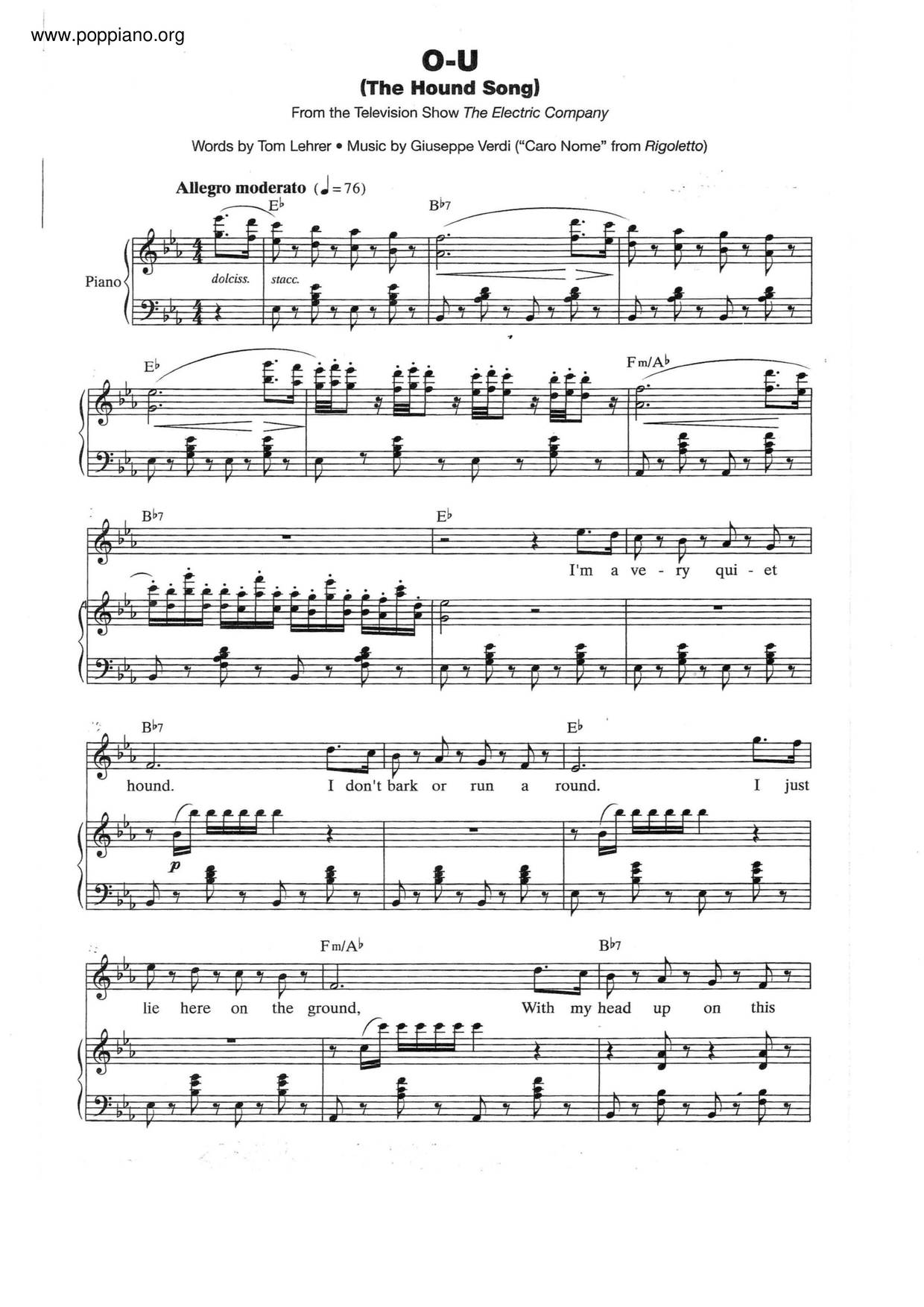 Hymn-O-U (The Hound Song) Sheet Music pdf, - Free Score Download ★