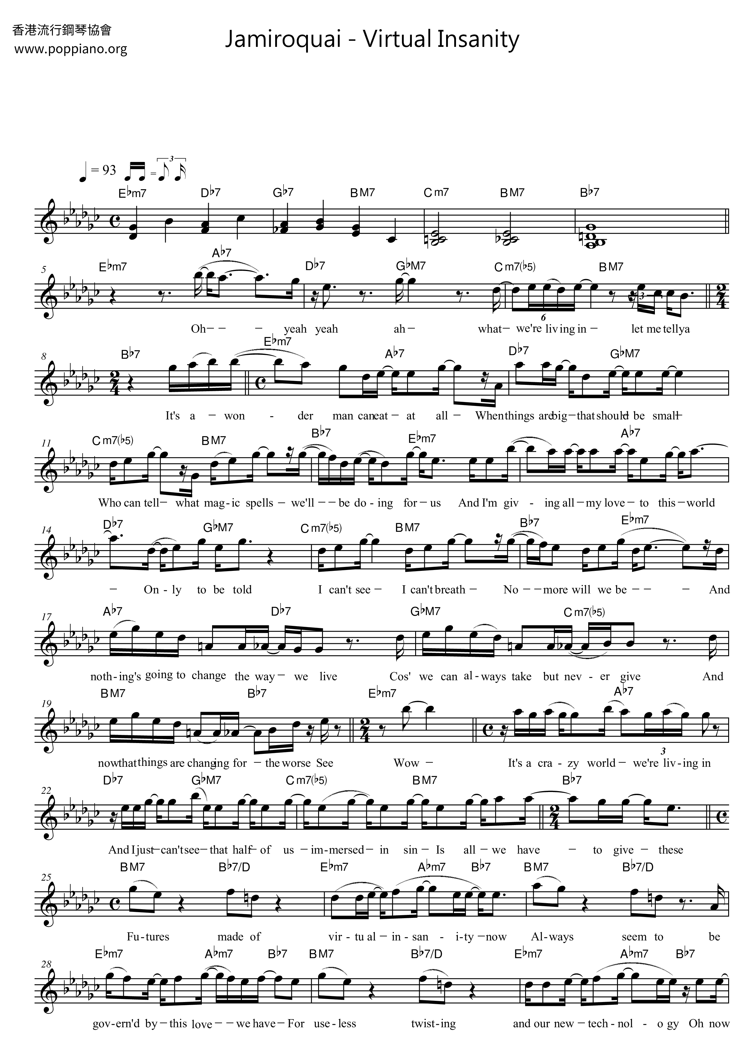 virtual insanity | Sheet Music | Piano Score Free PDF Download | HK Pop ...