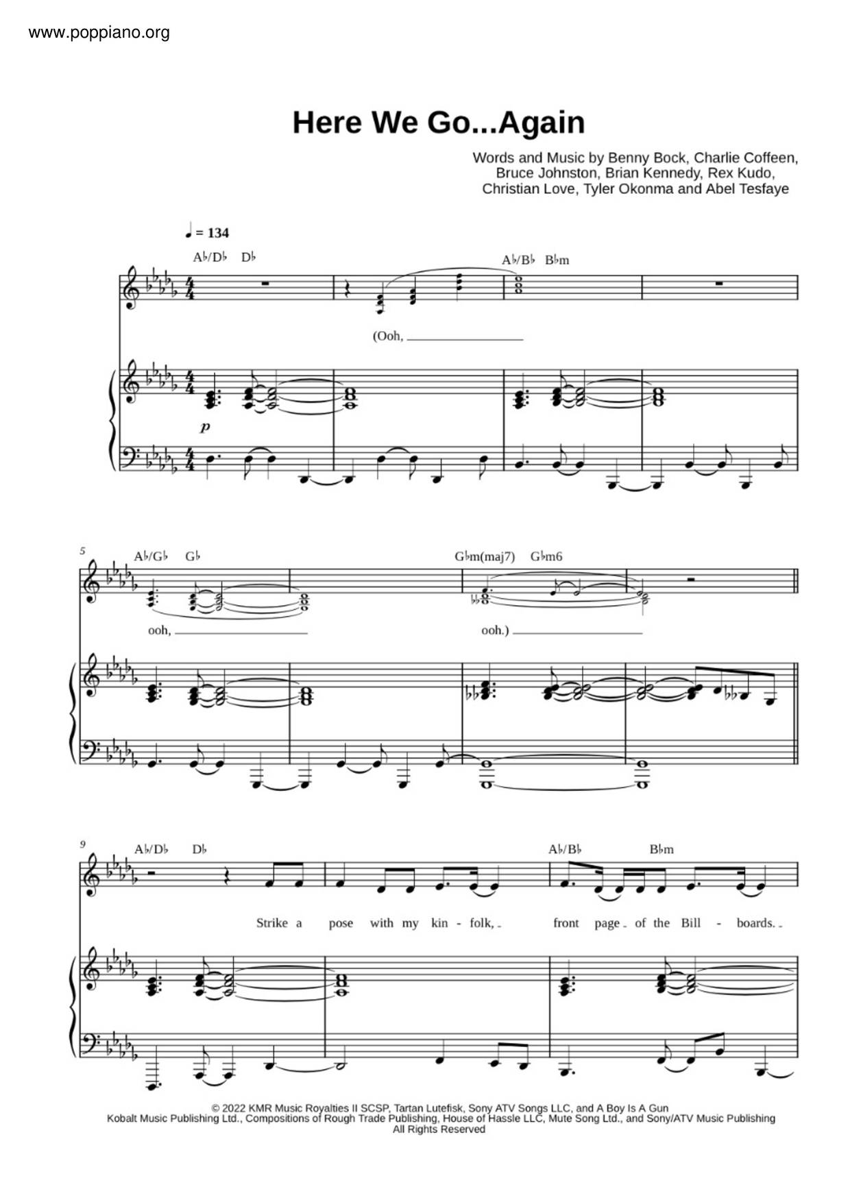 ★The Weeknd - Here We Go… Again ピアノ譜pdf- 香港ポップピアノ協会 無料PDF楽譜ダウンロード gakufu