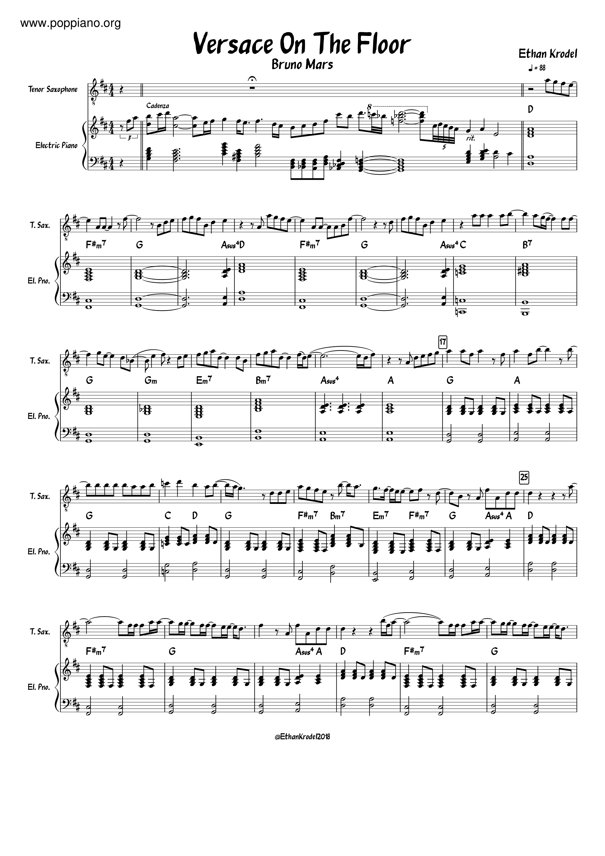 ★Bruno Mars - Versace On The Floor ピアノ譜pdf- 香港ポップピアノ協会 無料PDF楽譜ダウンロード ...