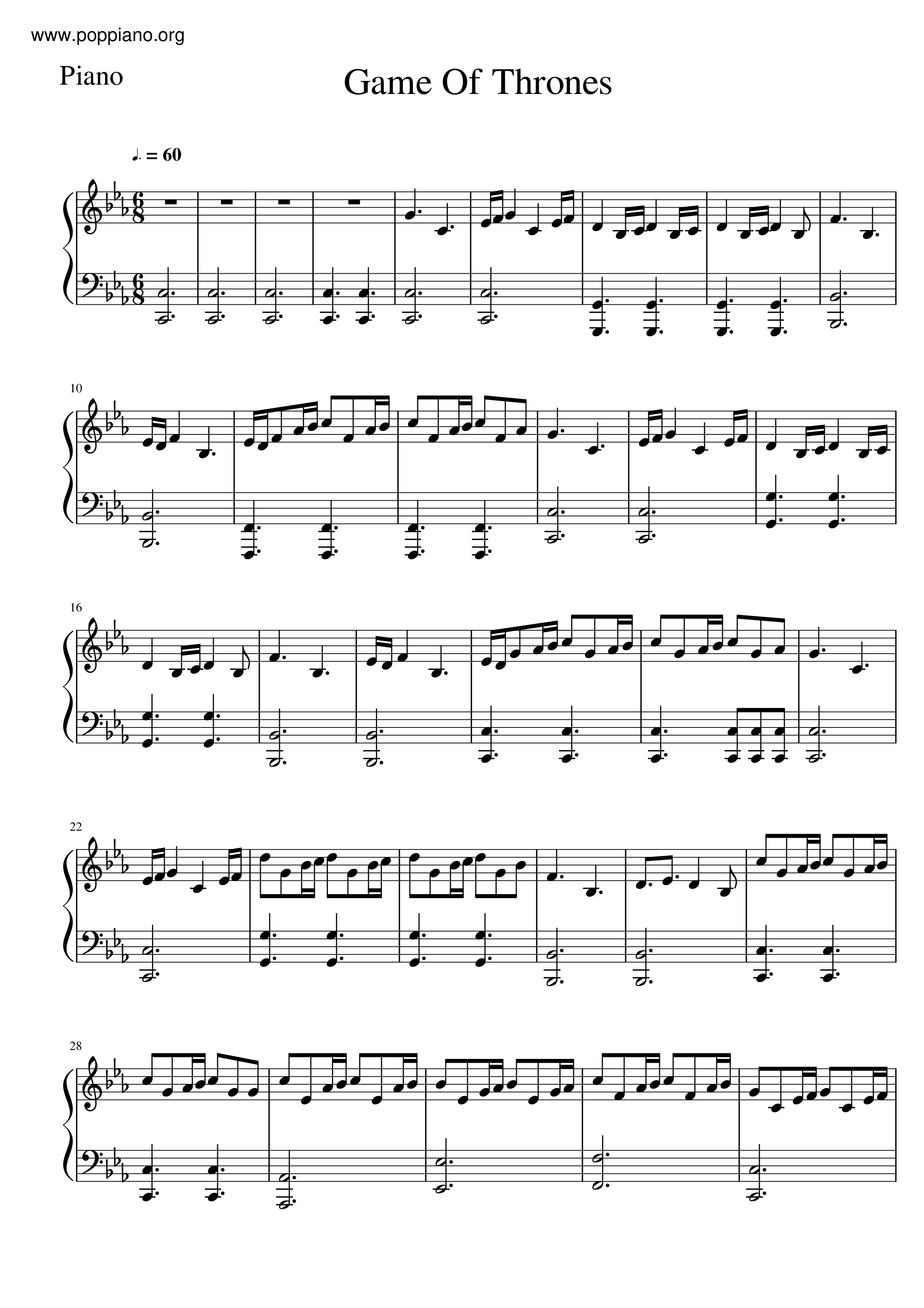 TV-Game Of Thrones Main Theme Sheet Music pdf, - Free Score Download ★