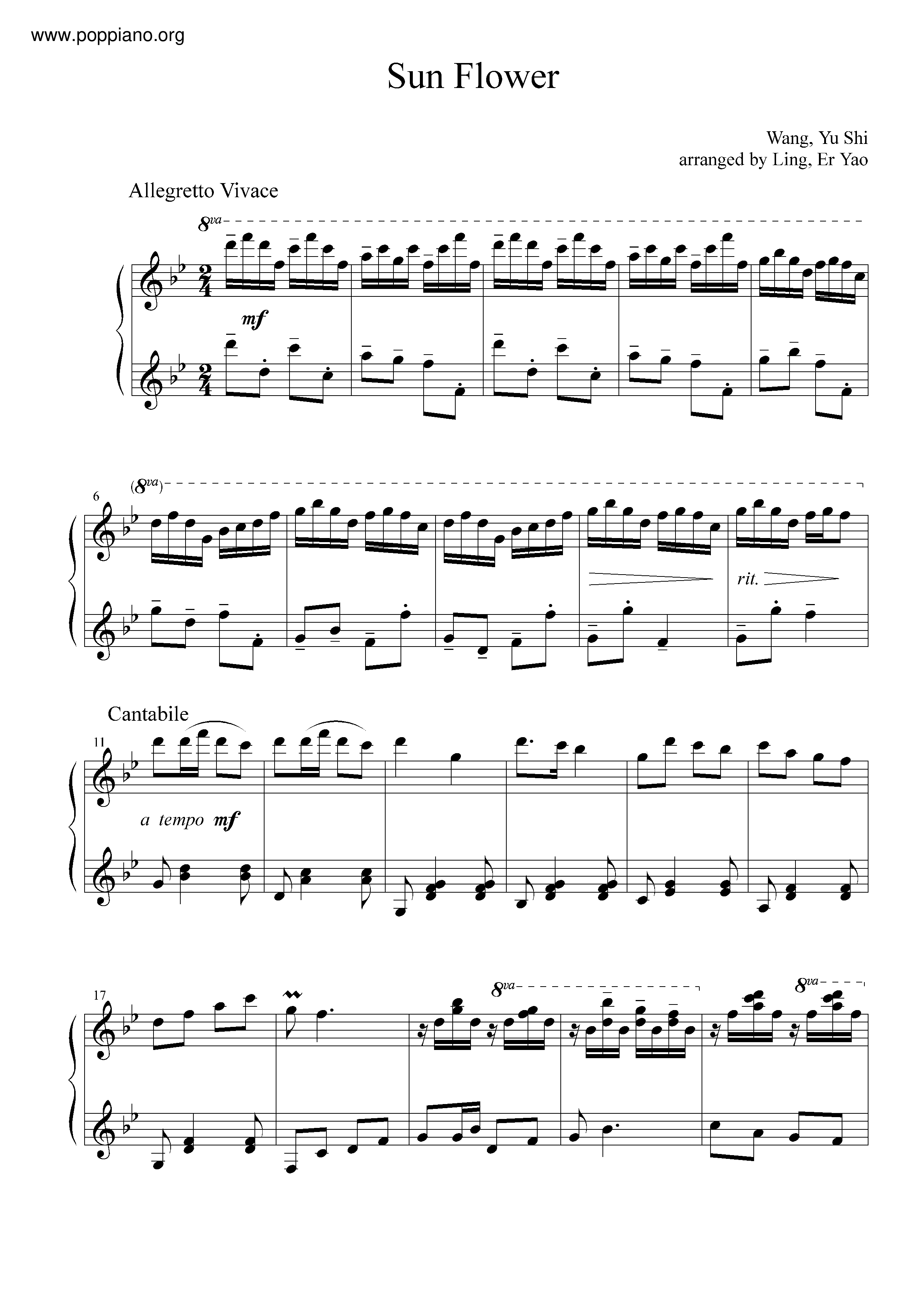 Sunflower - Sheet Music / Piano Score Free PDF Download - HK Pop Piano ...