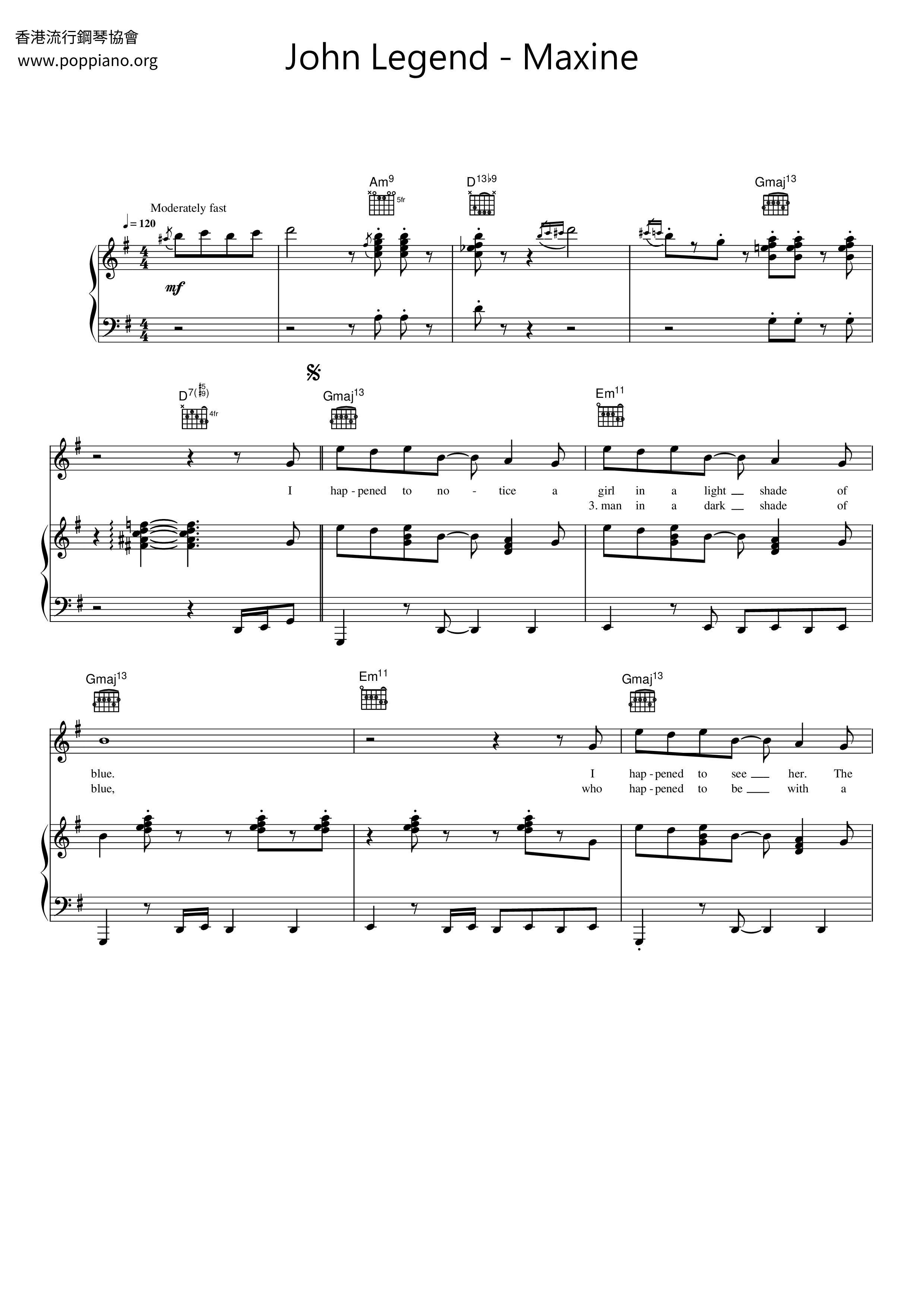 John Legend-Maxine Sheet Music pdf, - Free Score Download ★
