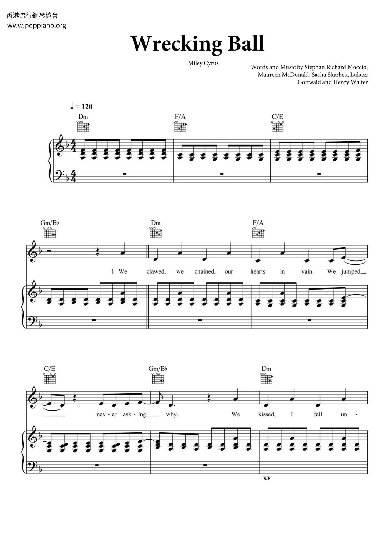 Miley Cyrus-Wrecking Ball Sheet Music pdf, - Free Score Download ★