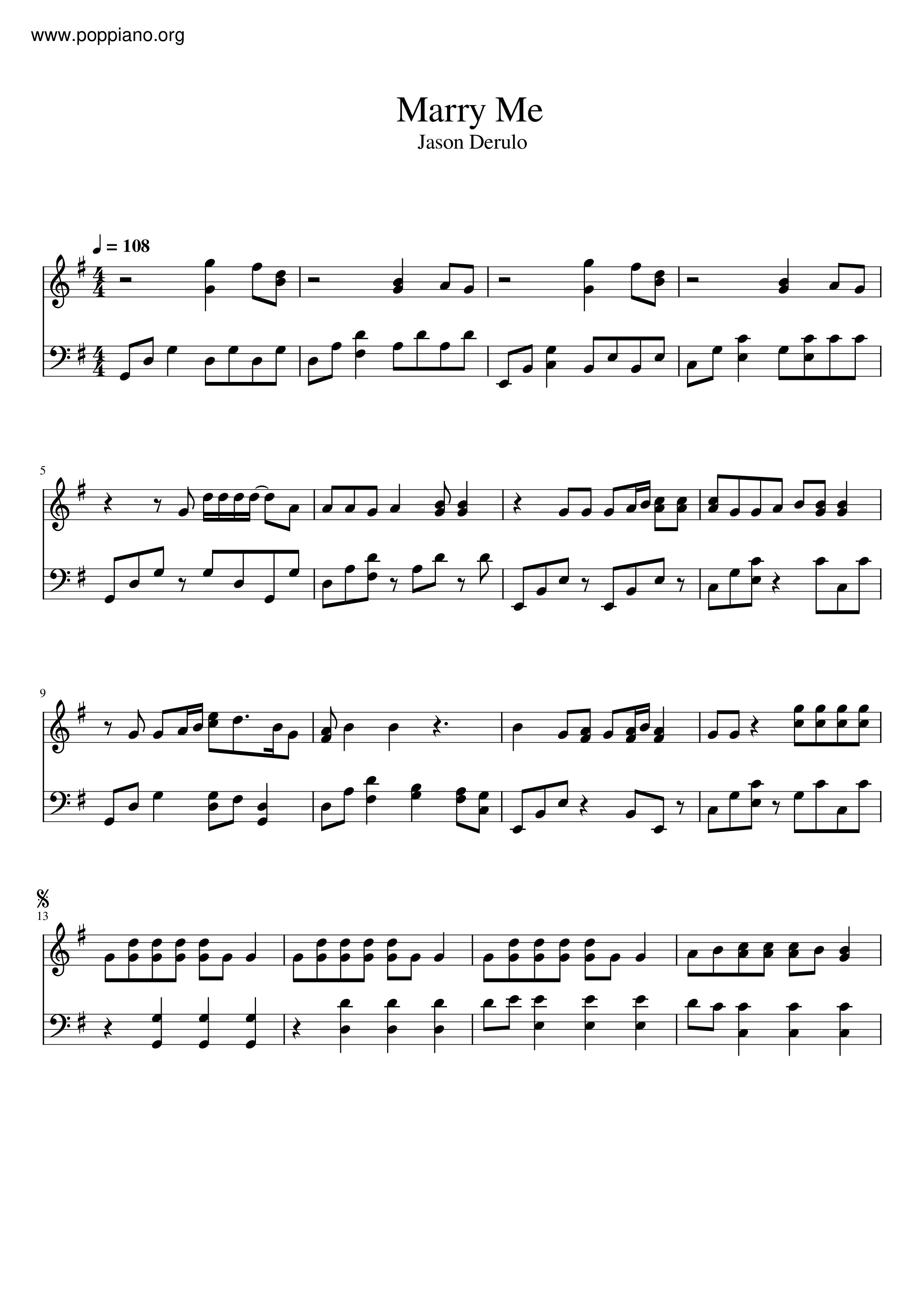 Jason Derulo-Marry Me Sheet Music pdf, - Free Score Download ★
