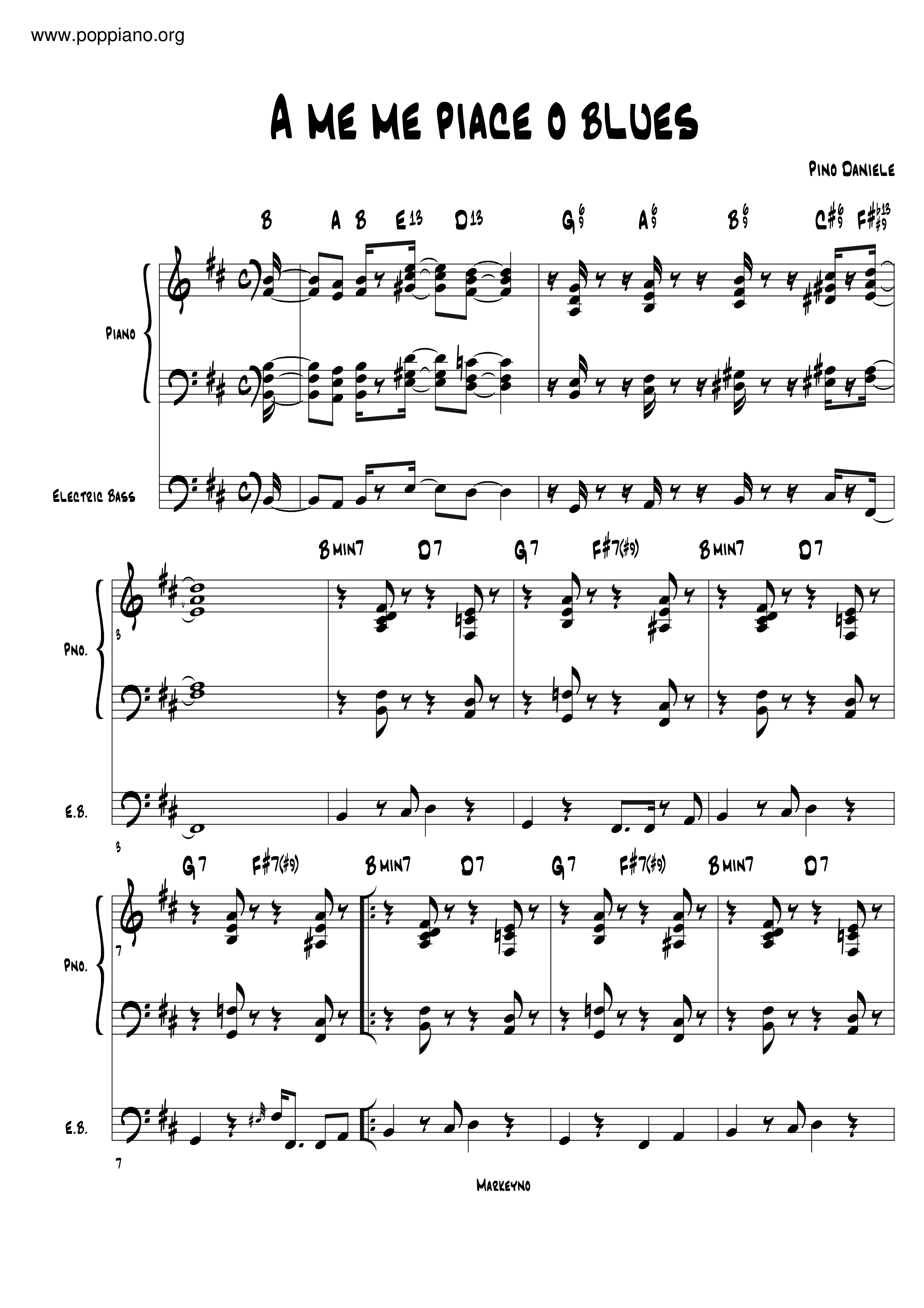 Pino Daniele-A Me Me Piace 'O Blues 琴譜pdf-香港流行鋼琴協會琴譜下載 ★