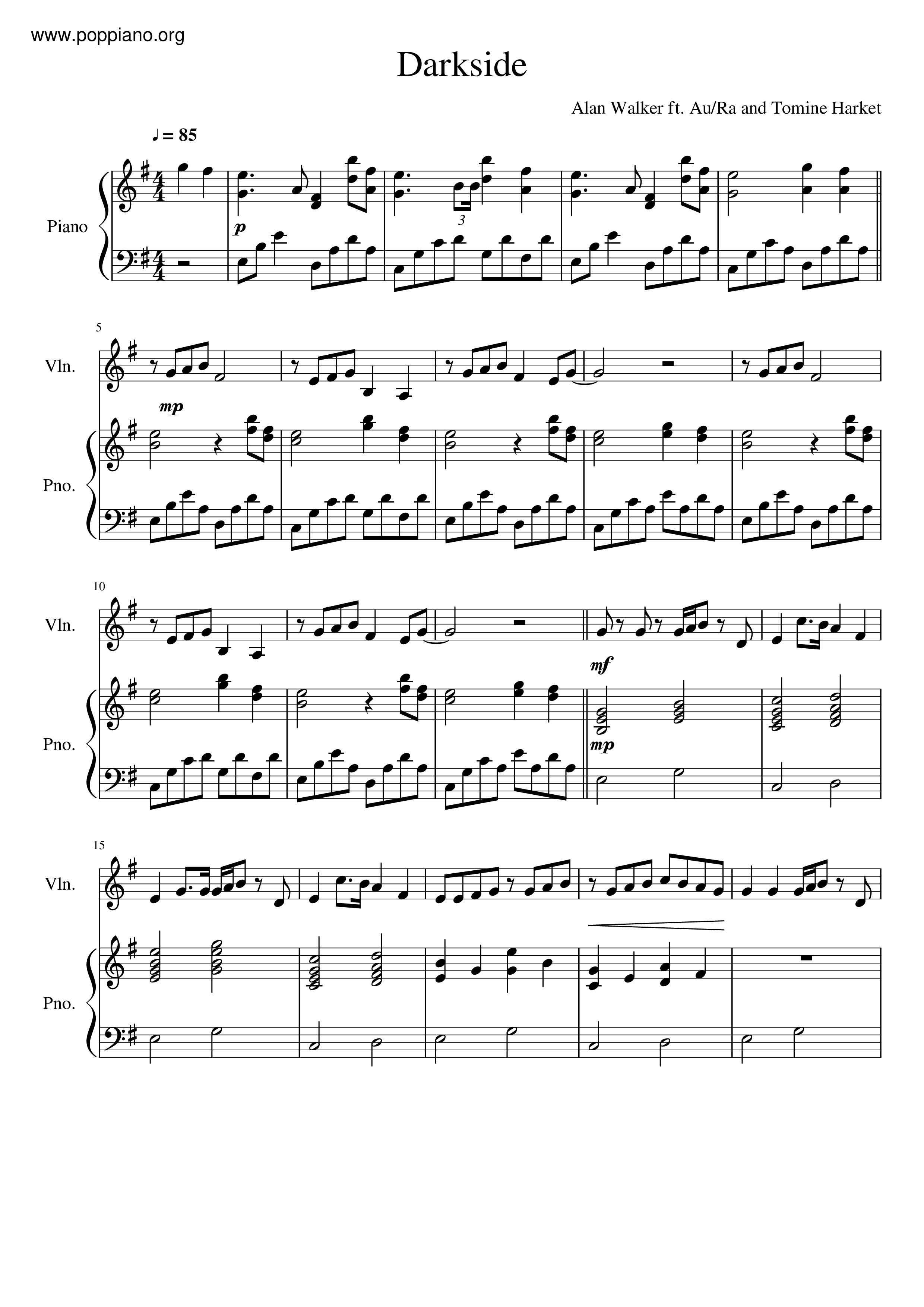 Alan Walker-Darkside Sheet Music pdf, (アラン・ウォーカー) - Free Score Download ★