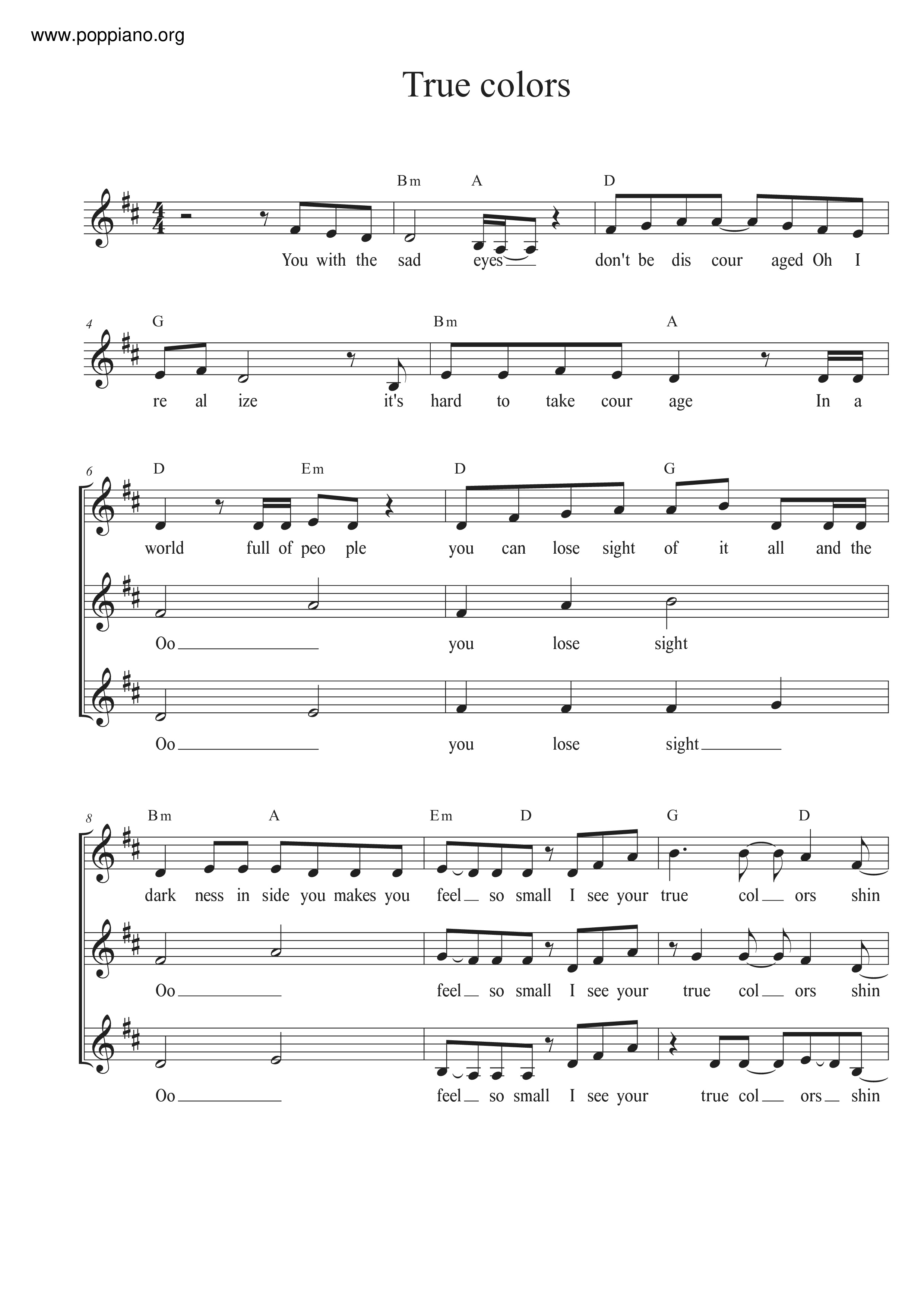 True Colors- PDF琴譜免費下載 | 香港流行鋼琴協會 ★