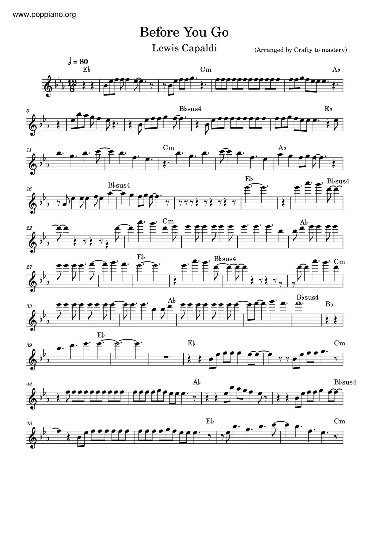 Lewis Capaldi-Before You Go 琴譜pdf-香港流行鋼琴協會琴譜下載 ★