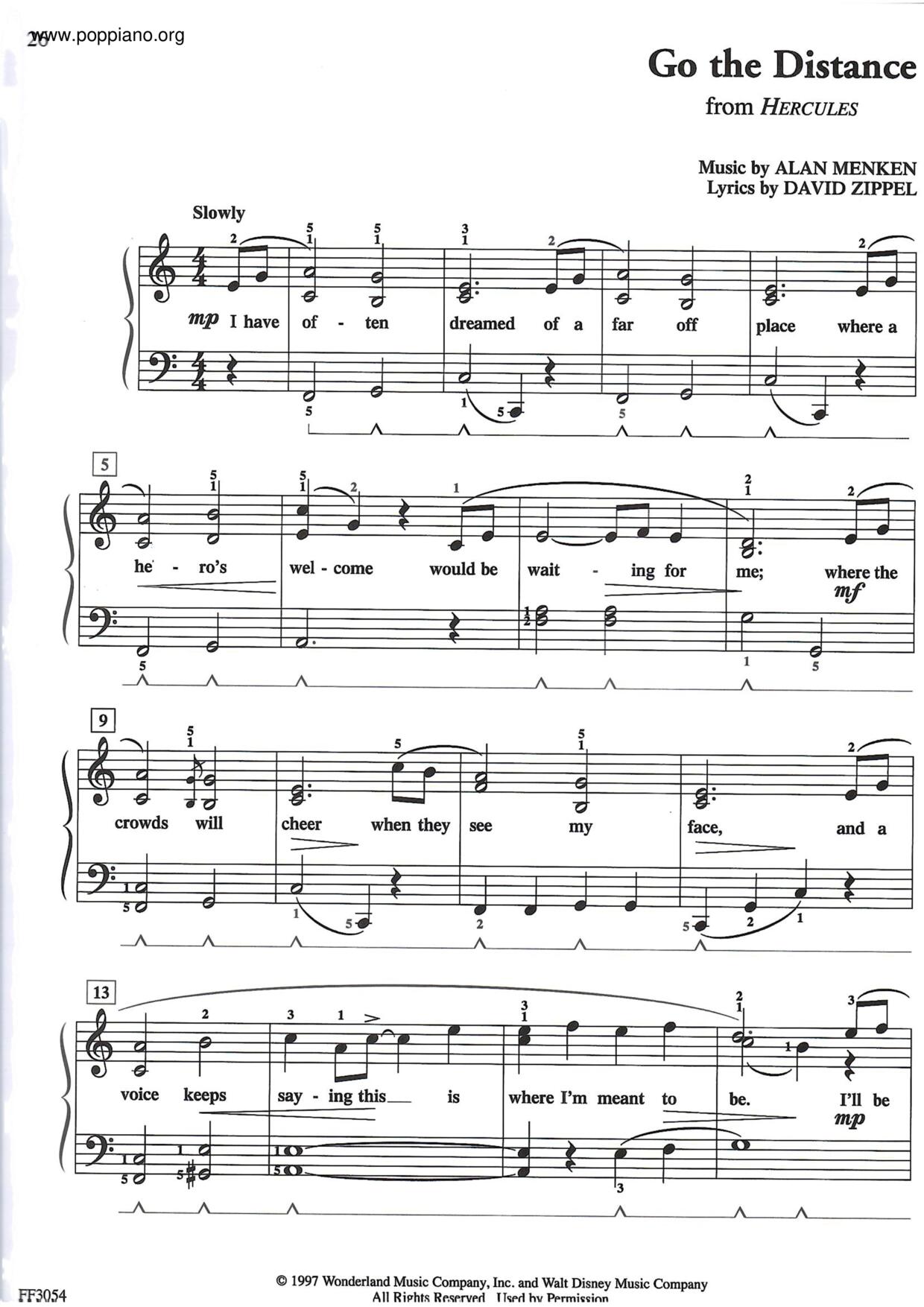 Michael Bolton-Hercules - Go The Distance 琴譜pdf-香港流行鋼琴協會琴譜下載 ★