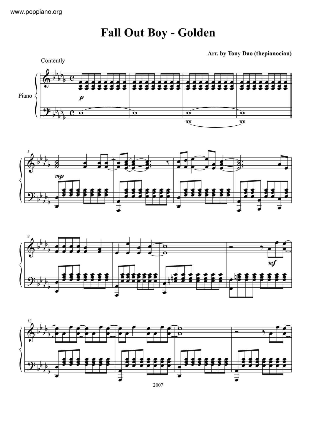 Fall Out Boy-Golden 琴譜pdf-香港流行鋼琴協會琴譜下載 ★