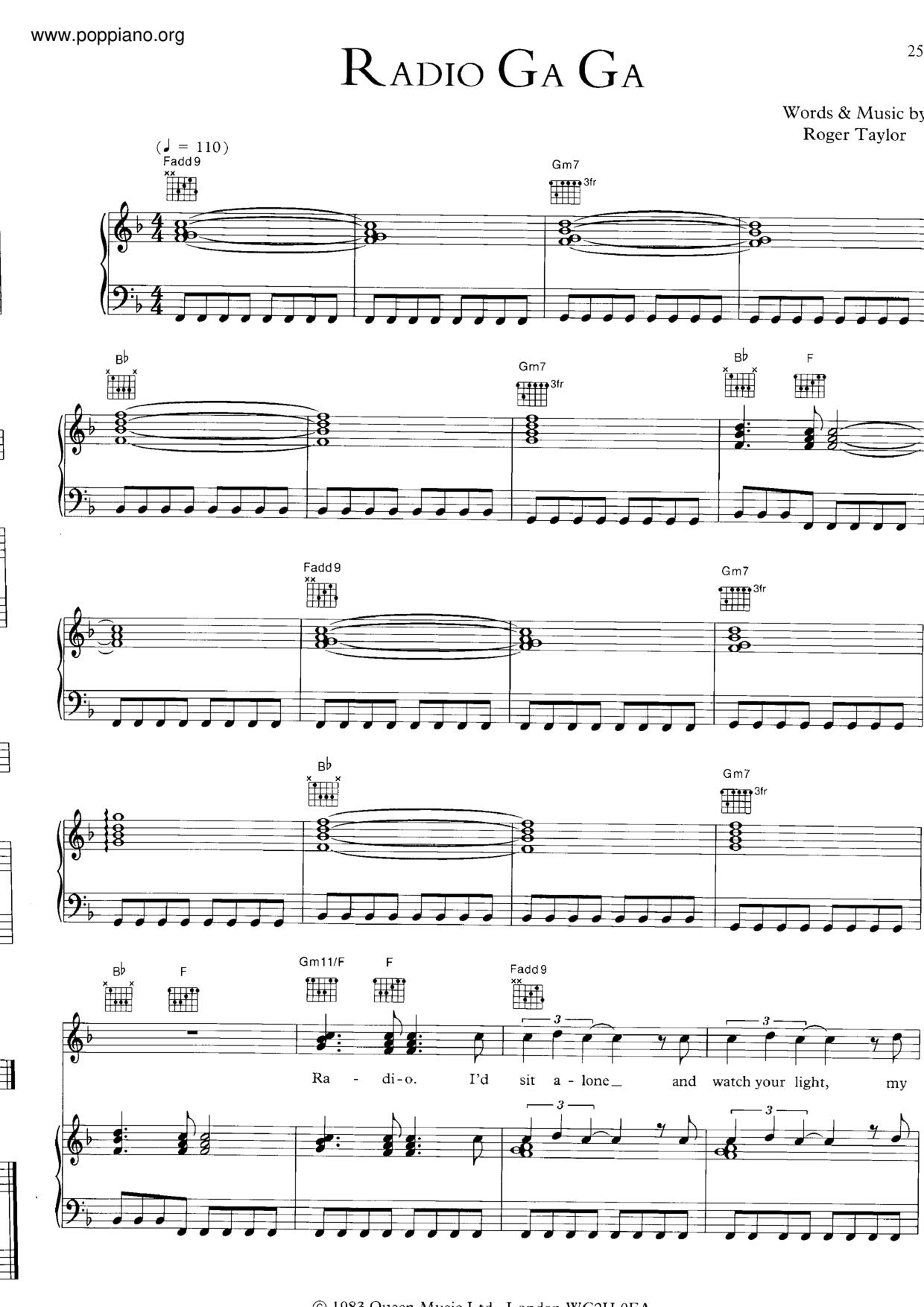 Radio Ga GaPDF琴谱免费下载 | 香港流行钢琴协会 ★