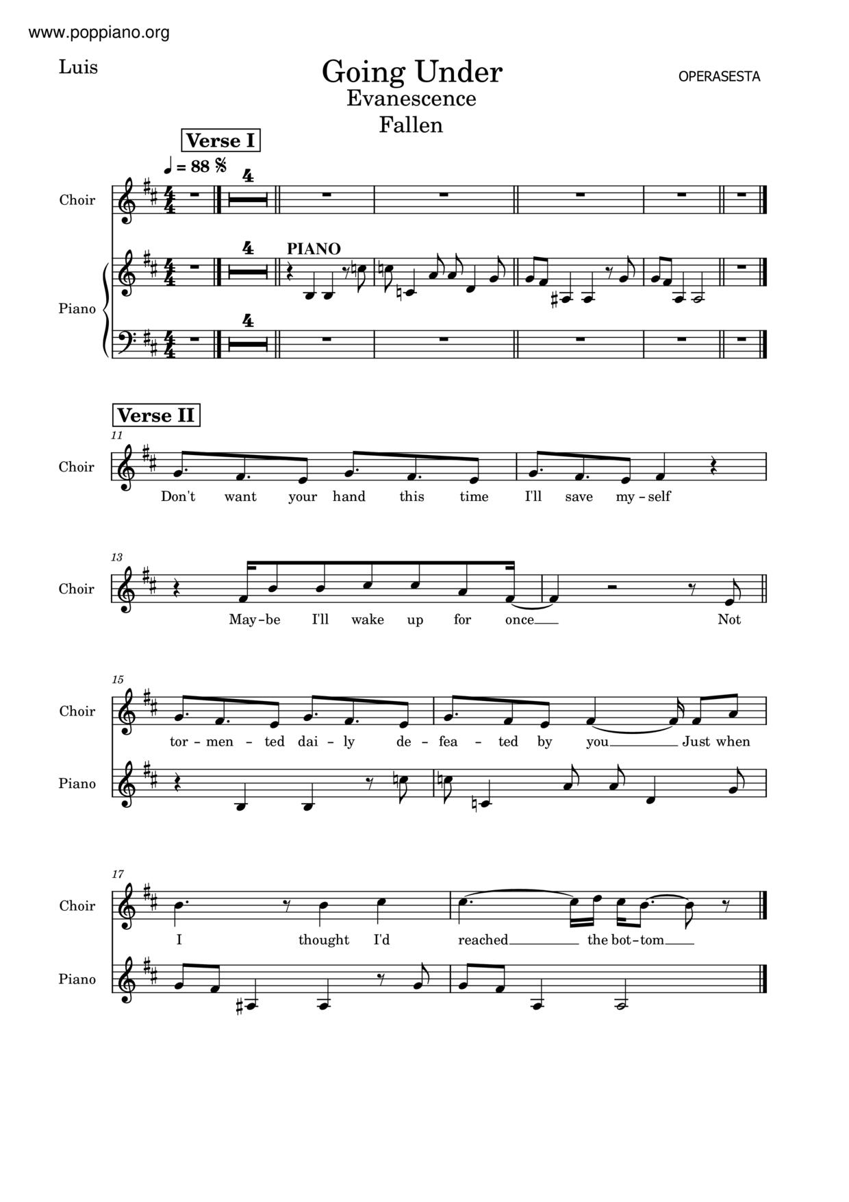 Evanescence-Going Under 琴譜pdf-香港流行鋼琴協會琴譜下載 ★