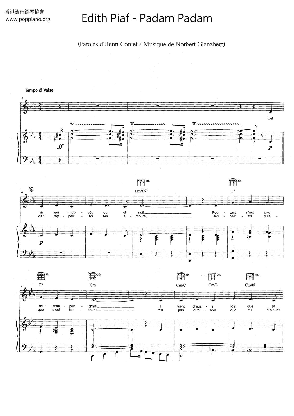 padam padam- PDF無料ピアノ譜 gakufu | 香港ポップピアノ協会 ★