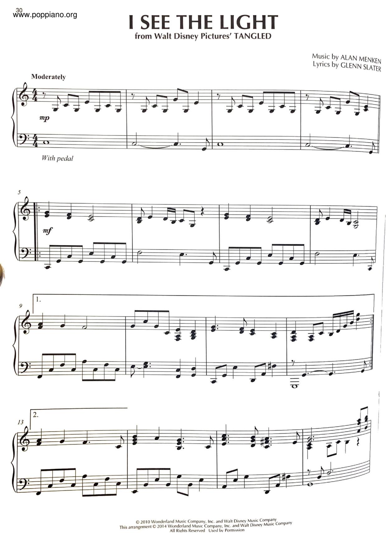 i see the light - from tangled- PDF琴譜免費下載 | 香港流行鋼琴協會 ★