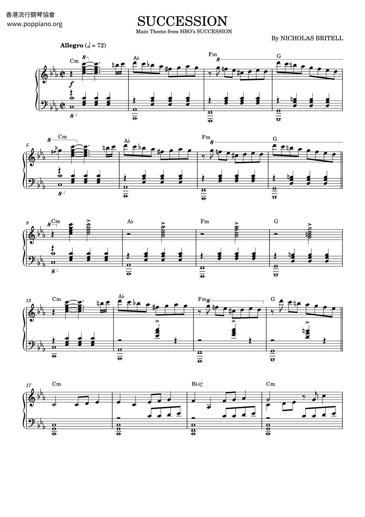 succession main theme- PDF琴譜免費下載 | 香港流行鋼琴協會 ★ succession main theme- PDF琴譜免費下載 | 香港流行鋼琴協會 ★