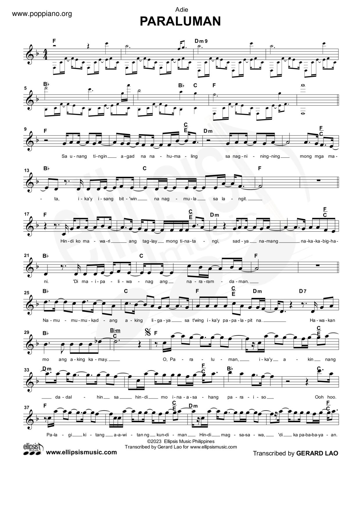 Paraluman- PDF琴譜免費下載 | 香港流行鋼琴協會 ★